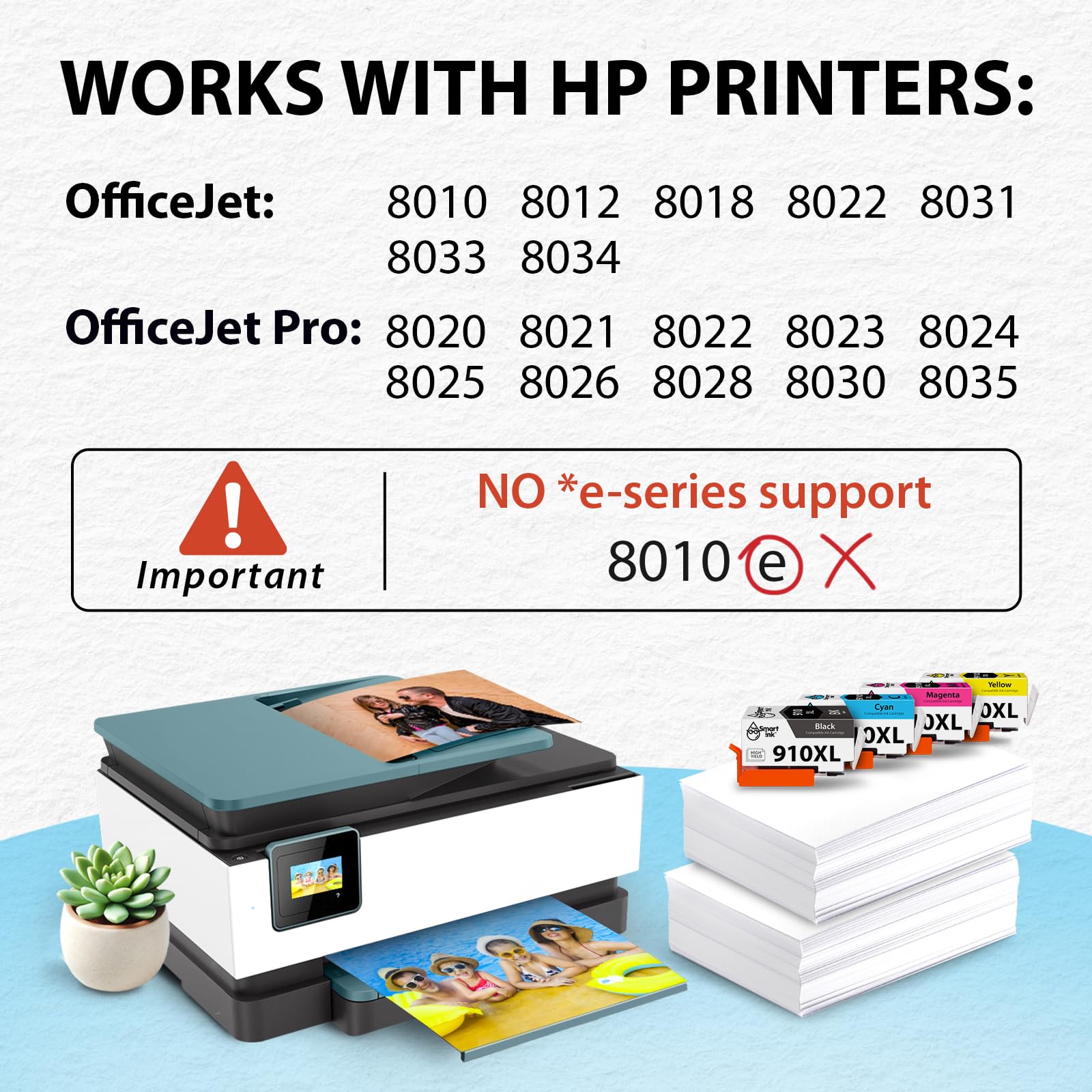 Smart Ink Compatible Ink Cartridge Replacement for HP 910XL 910 XL (Black XL & C/M/Y XL 4 Combo Pack) to use with Officejet Pro 8025 8020 8028 8035 8023 Officejet 8022 8010 8015