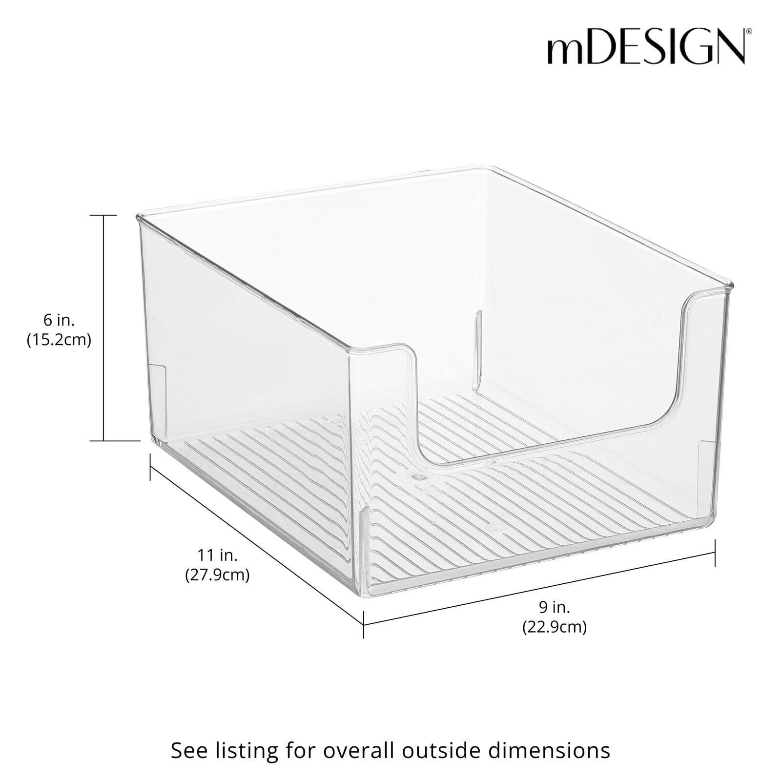 mDesign Modern Plastic Open Front Dip Storage Organizer Bin Basket for Bathroom Organization - Vanity Shelf, Cubby, Cabinet, and Closet Organizing Decor - Ligne Collection - 4 Pack - Clear
