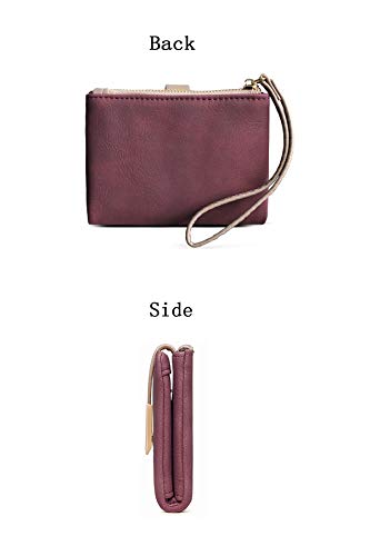 Pofee Womens Wallet Rfid Small Bifold Wallet,Ladies Zipper Card Cluth Coin Purse Wristlet (Purple)