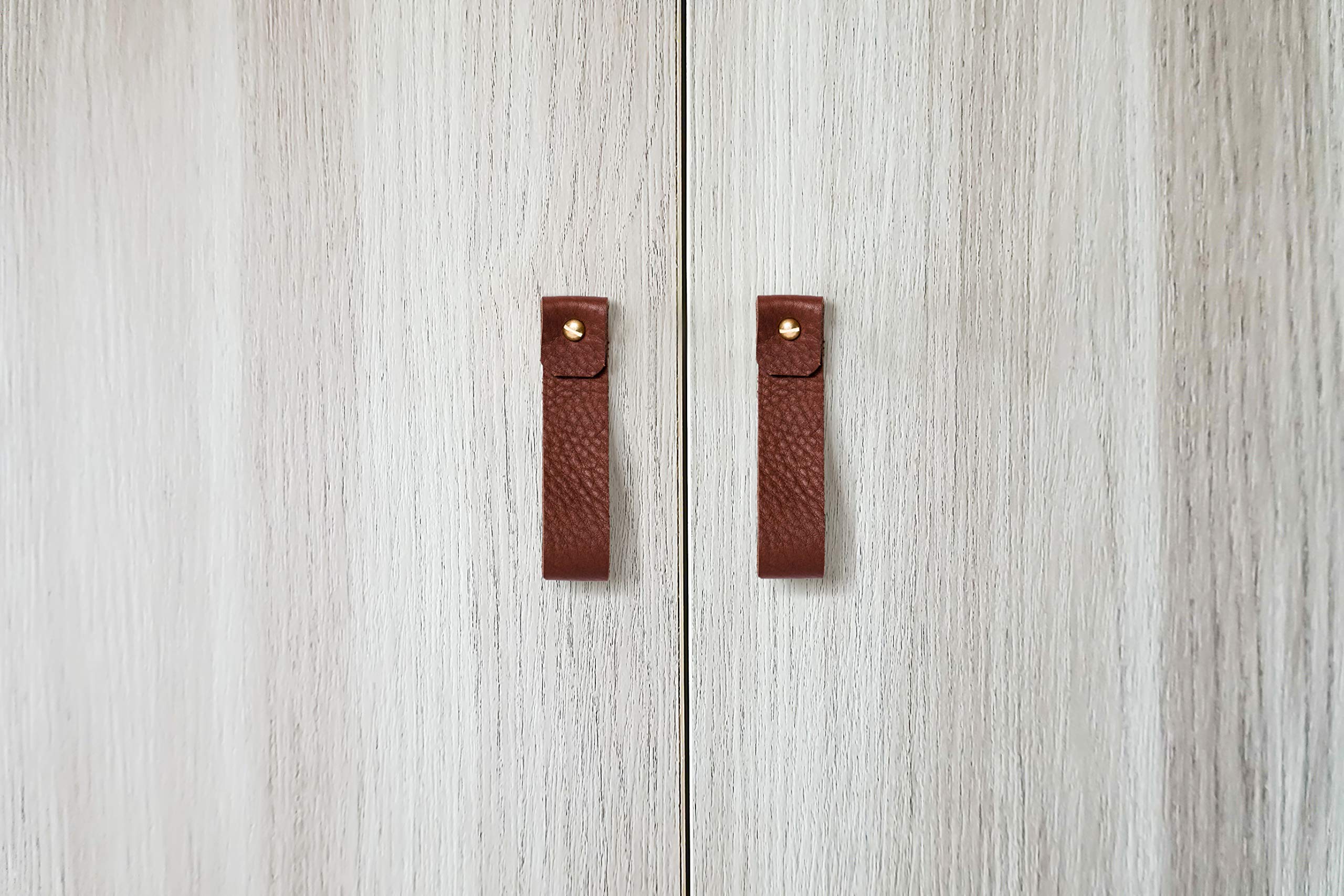 KEYAIIRA - Medium Leather and Brass Drawer Pull - Leather Closet Door Pulls for Kitchen cabinets knobs gold hardware furniture knobs and handles rustic home decor Minimal