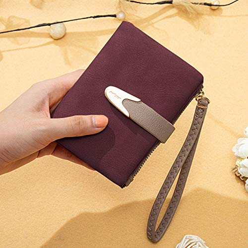 Pofee Womens Wallet Rfid Small Bifold Wallet,Ladies Zipper Card Cluth Coin Purse Wristlet (Purple)