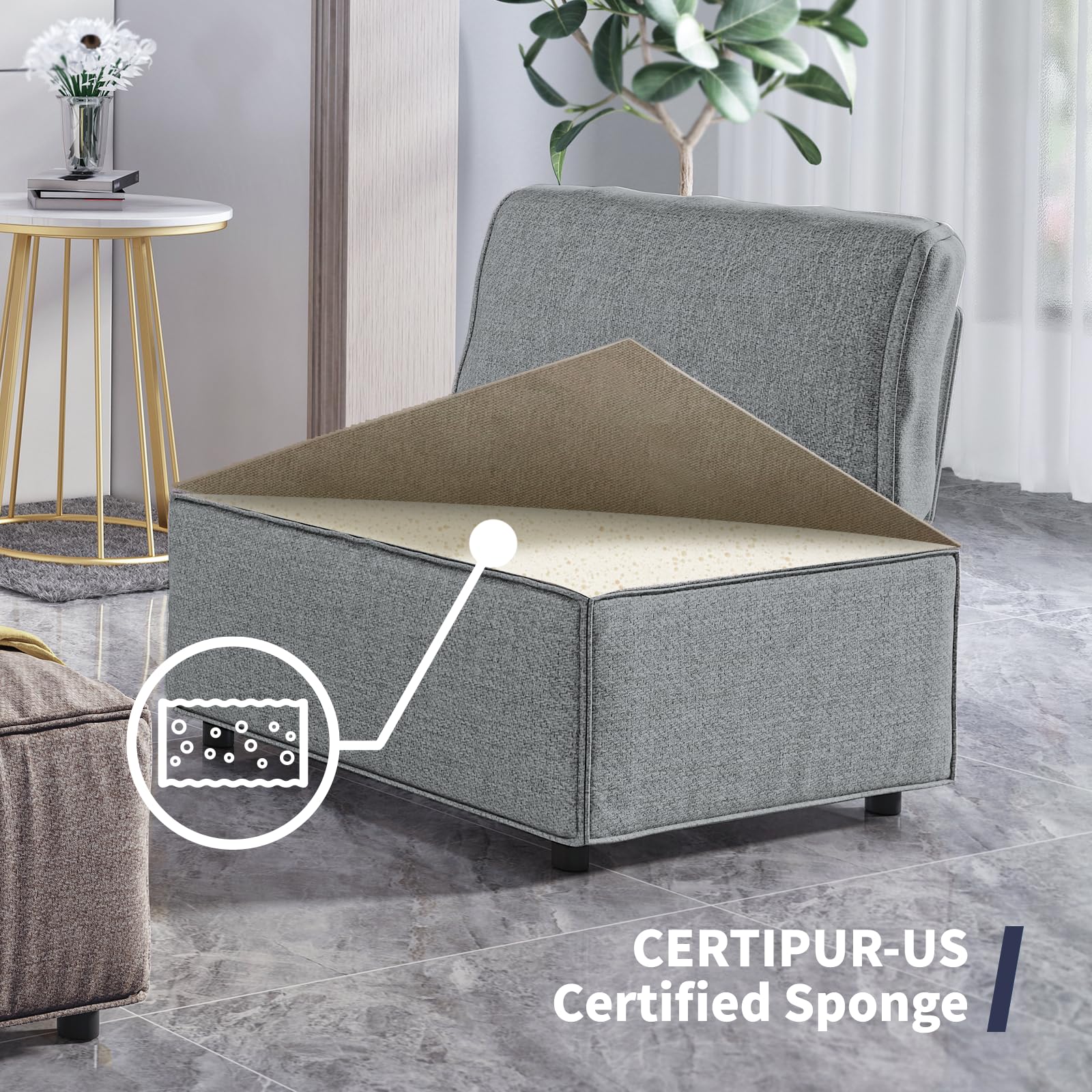 ZAFLY Modular Sectional Sofa Couch, U/L Shaped Couch with Oversized Seats, Ottoman, Convertible Modern Linen Fabric Reversible Chaise, Sofa Sleeper for Living Room, Apartment 120.4" W (Light Gray)