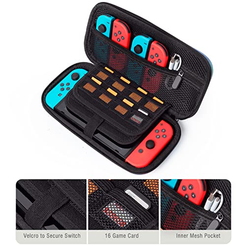 Lokigo Carrying Case for Nintendo Switch/Switch OLED Model (2021), Portable Travel Girls Carry Case Protective Hard Shell with 16 Games Card Cartridges for Switch Console & Accessories, Cute Cats