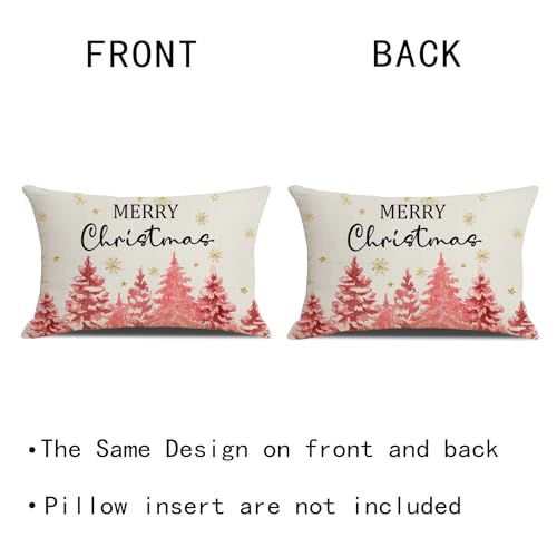 wyooxoo Christmas Pillow Covers 12x20 Inch Christmas Tree Pink Decorations Throw Pillow Covers Winter Holiday Decor Linen Pillowcase for Sofa Couch Home Decor (12" x 20", Pink)