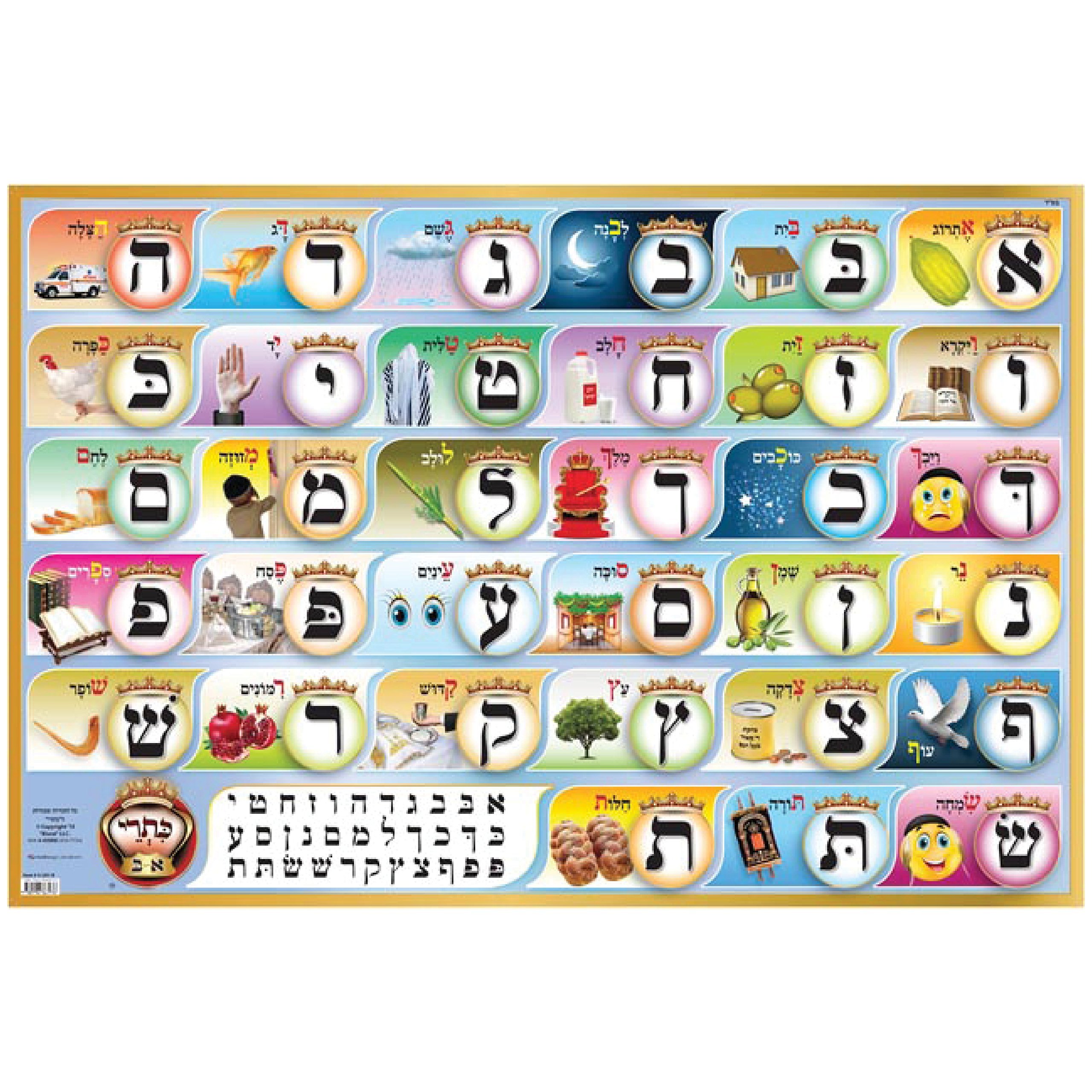 KISREI 13" x 19" Alef Bais Educational Colorful Poster (Level 1), with Loshon-Kodesh Keywords & Beautiful Pictures, Fully Laminated