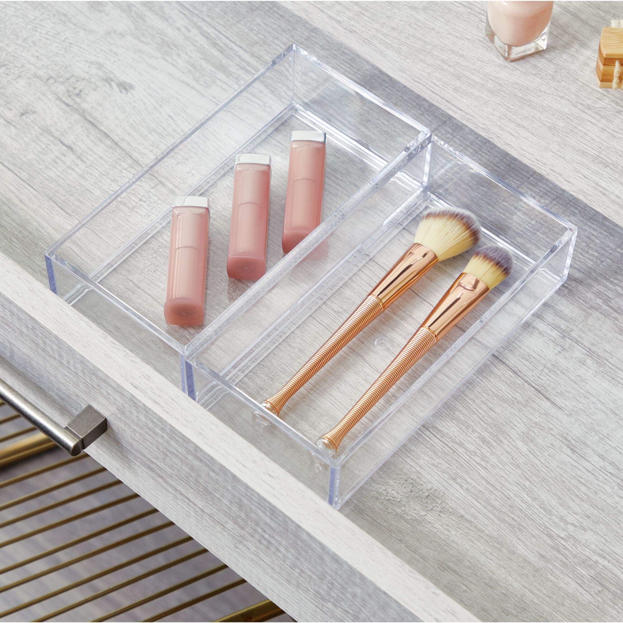 IDesign Decorative Countertop Vanity Tray Organizer for Bathroom, Bedroom, Closet, Entryway, The Clarity Collection – 4” x 8” x 2”, Clear, Small