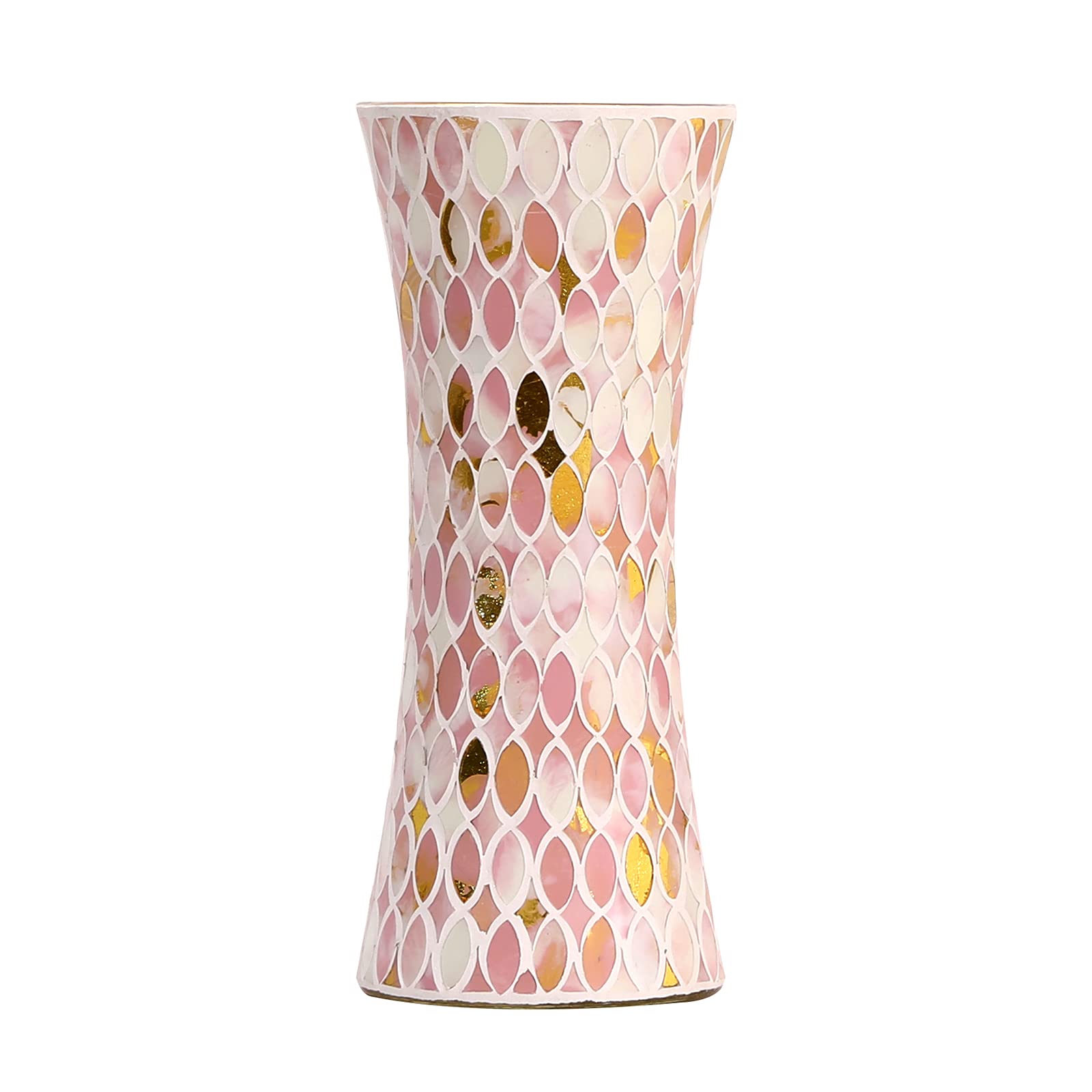 Mosaic Glass Flower Vase Large Size Handmade Glass Glass Vases Plant Pots Ceramic Vase for Living Room Decorations, Home Decor, Office, Wedding,Pink-Gold Oval,5 X 11.6 Inch