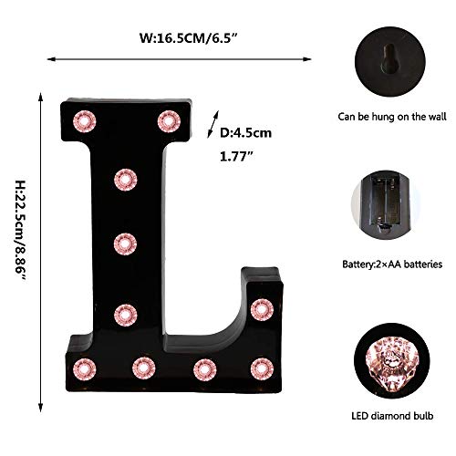 LED Black Alphabet Marquee Letters Sign Light Up Marquee Number Letter Lights Sign with Diamond Bulb for Night Light Home Bar Christmas Lamp Birthday Party Wedding Decoration L
