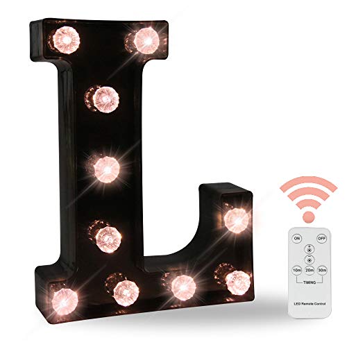LED Black Alphabet Marquee Letters Sign Light Up Marquee Number Letter Lights Sign with Diamond Bulb for Night Light Home Bar Christmas Lamp Birthday Party Wedding Decoration L