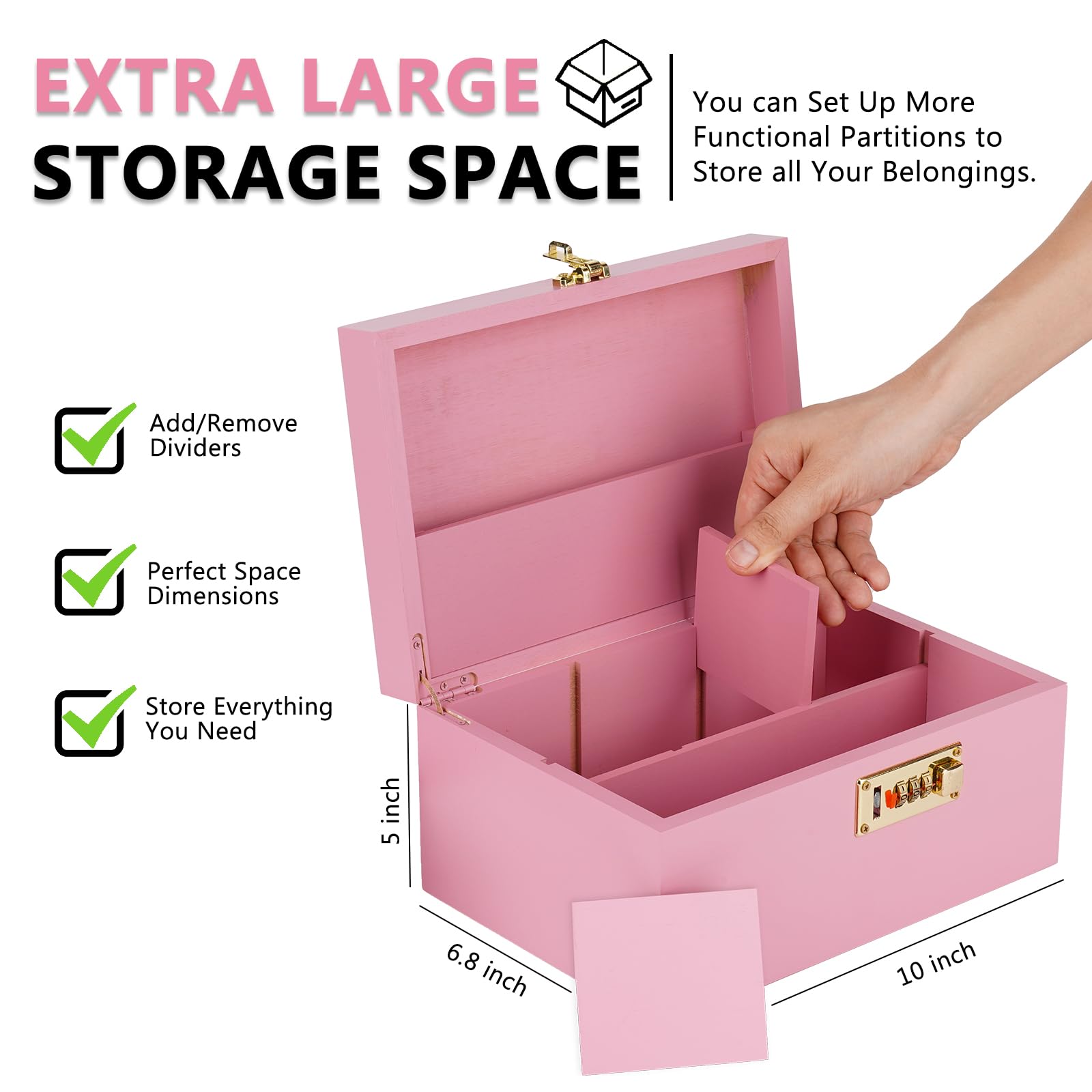 OZCHIN Large Bamboo Box with Combination Lock Decorative box for Home Great Gift Choice Storage Lockbox with Storage Jar, Tray, Resealable Bags and More