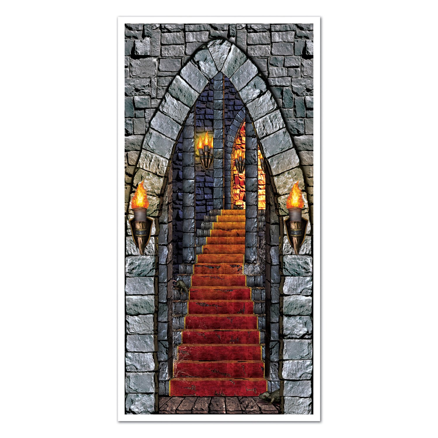 Beistle Indoor/Outdoor Plastic Castle Entrance Door Cover for Medieval Theme Decoration Halloween Party Supplies, 30" x 5', Multicolored