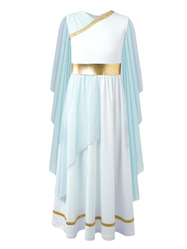 inhzoy Kids Greek Costume Girls Roman Dress Ancient Greece Toga Gown Rome Princess Nobility Cosplay Fancy Dress Up Light Blue 16 Years