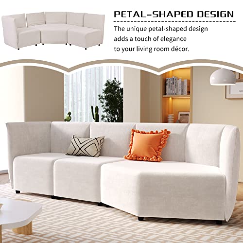 FULife Convertible Free Combination Curved Sofa Upholstered Deap Modular Sectional Couch with Adjustable Backrest,Modern DIY Luxury 4-Seat Leisure Corner Sofá for Living Room, Beige Polyester 106.3"w