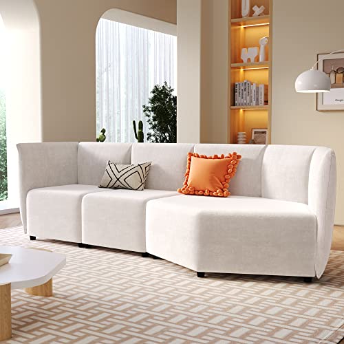 FULife Convertible Free Combination Curved Sofa Upholstered Deap Modular Sectional Couch with Adjustable Backrest,Modern DIY Luxury 4-Seat Leisure Corner Sofá for Living Room, Beige Polyester 106.3"w