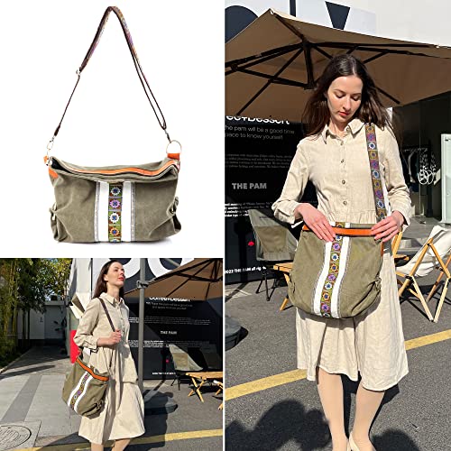 Women Canvas Crossbody Bag Shoulder Bag, Vintage Heavy-duty Tote Handbag (Grass Green)
