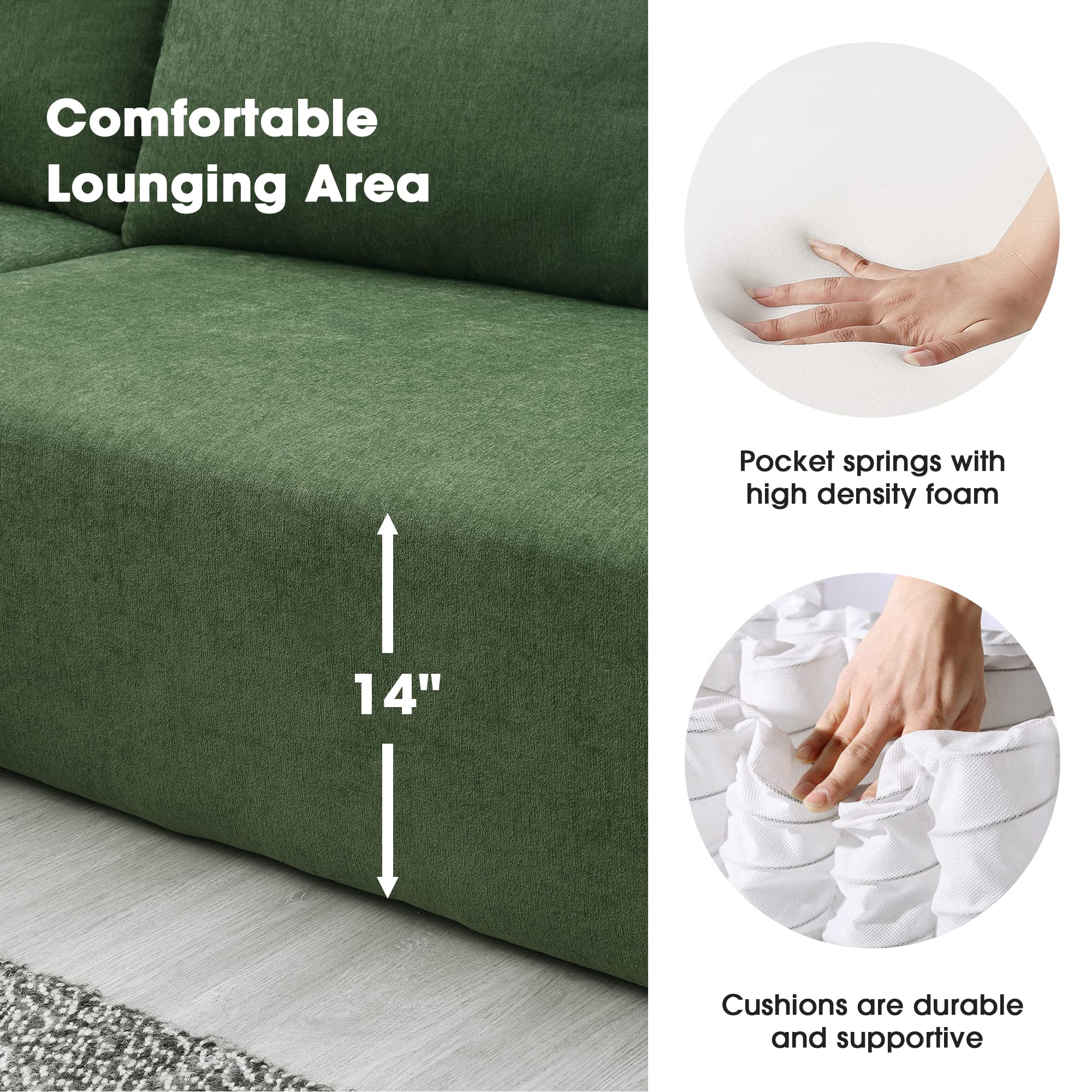 NordStorm 109" Modular Sectional Living Room Sofa Set with 2 Pillows, Modern Minimalist Style Couch, Upholstered Sleeper Sofa for Living Room, Bedroom, Salon, 2 PC Free Combination, L-Shape, Green