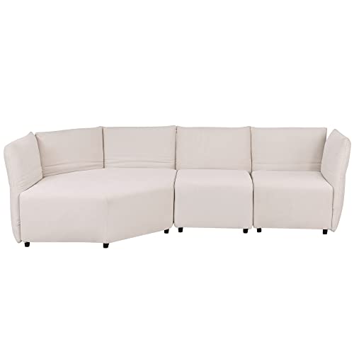 FULife Convertible Free Combination Curved Sofa Upholstered Deap Modular Sectional Couch with Adjustable Backrest,Modern DIY Luxury 4-Seat Leisure Corner Sofá for Living Room, Beige Polyester 106.3"w