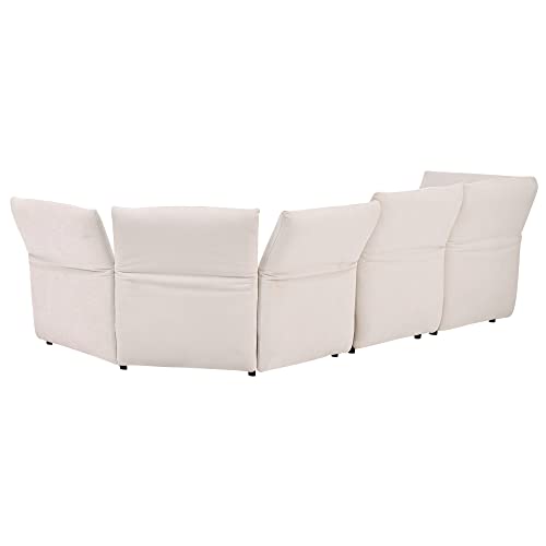 FULife Convertible Free Combination Curved Sofa Upholstered Deap Modular Sectional Couch with Adjustable Backrest,Modern DIY Luxury 4-Seat Leisure Corner Sofá for Living Room, Beige Polyester 106.3"w