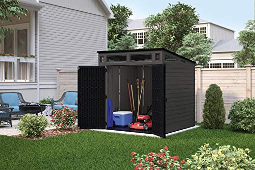 Suncast BMS7780 7' x 7' Modernist Resin Outdoor Storage Shed, No Size, Peppercorn