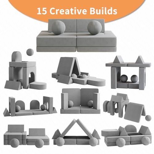 linor Kids Couch Toddler Couch 9pcs Kids Sofa Couch with Spherical Module and Tunnel Elements, Toddler Sofa Kids Fold Out Couch for Playroom Bedroom, Creative Baby Couch Kids Foam Couch (Grey)