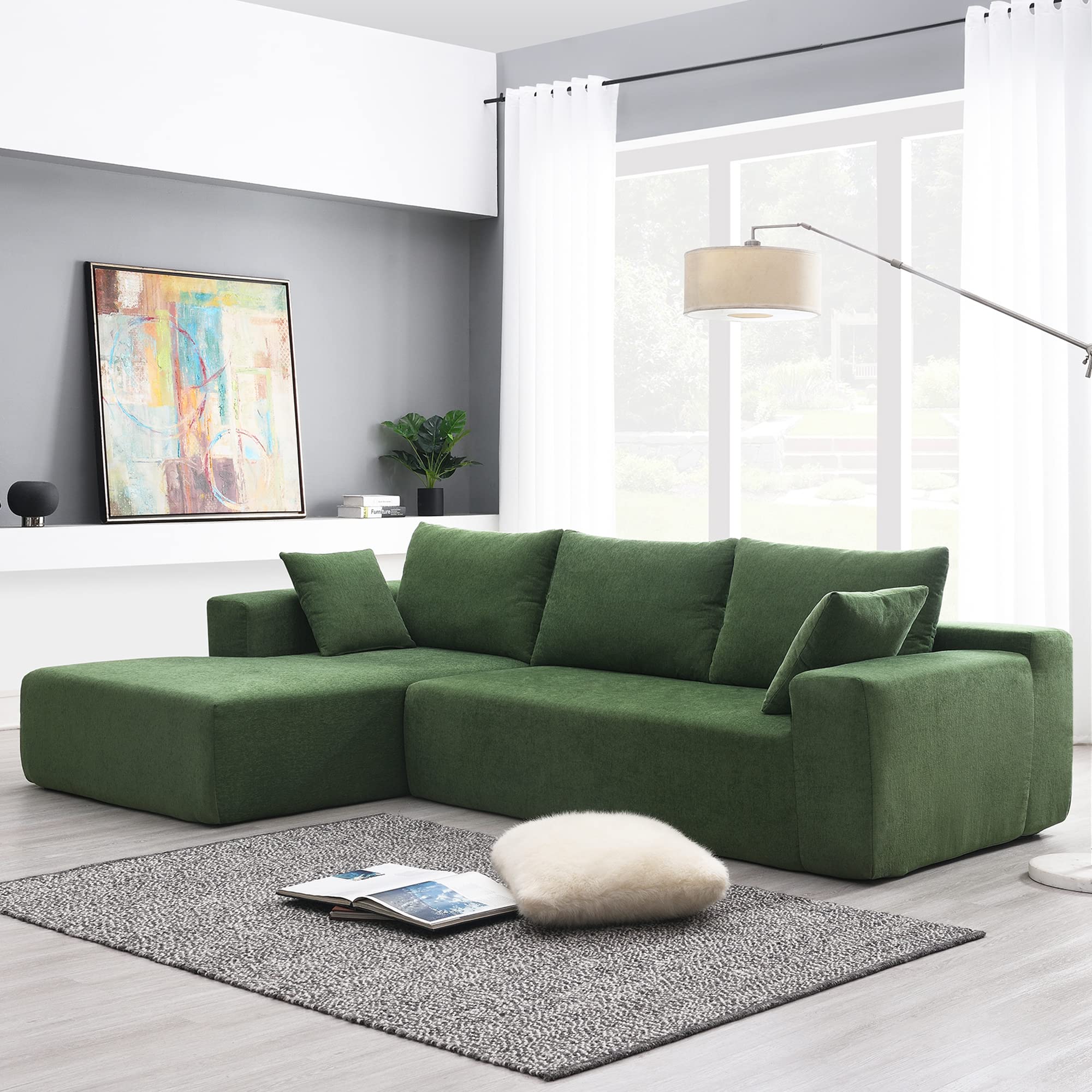 NordStorm 109" Modular Sectional Living Room Sofa Set with 2 Pillows, Modern Minimalist Style Couch, Upholstered Sleeper Sofa for Living Room, Bedroom, Salon, 2 PC Free Combination, L-Shape, Green