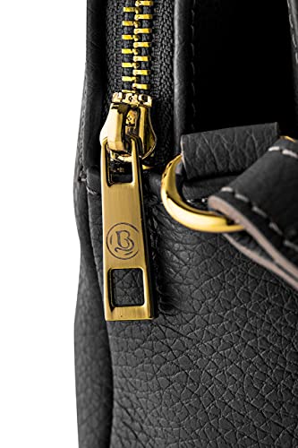 Baroncelli Crossbody Bag Made in Italy with Long Stripe Genuine Italian Soft Leather Black