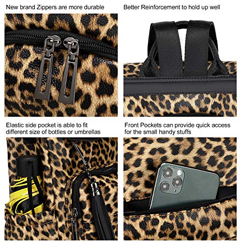 Womens Backpack Purse Set Casual Fashion Backpack Wallet Shoulder Bag Travel Daypack (Leopard with wallet)