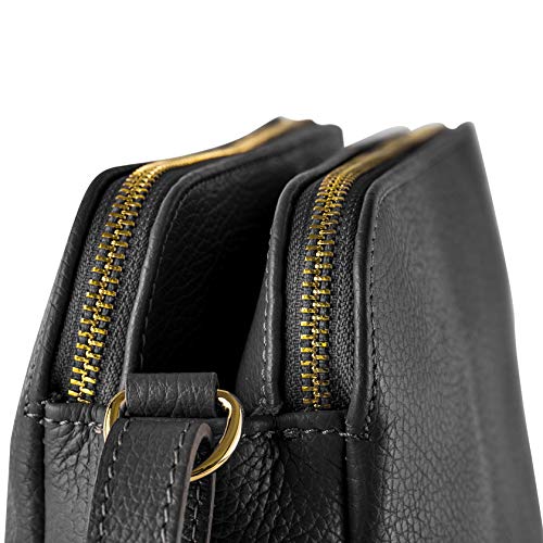 Baroncelli Crossbody Bag Made in Italy with Long Stripe Genuine Italian Soft Leather Black
