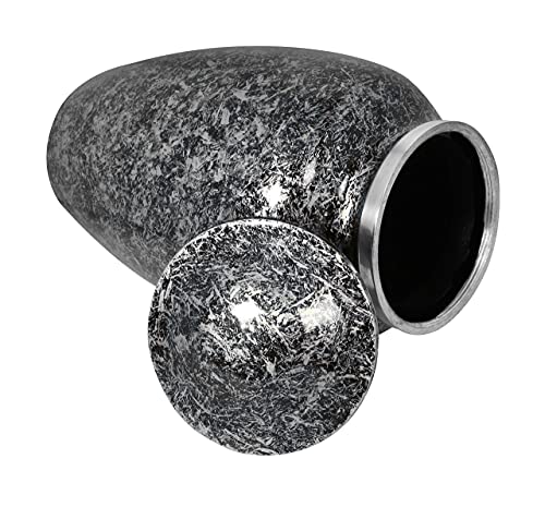 Cremation Urn for Ashes - Adult Funeral Urn Handcrafted - Affordable Urn for Ashes - Large Funeral Memorial with Elegant Finish for Cemetery Burial - Black/Silver