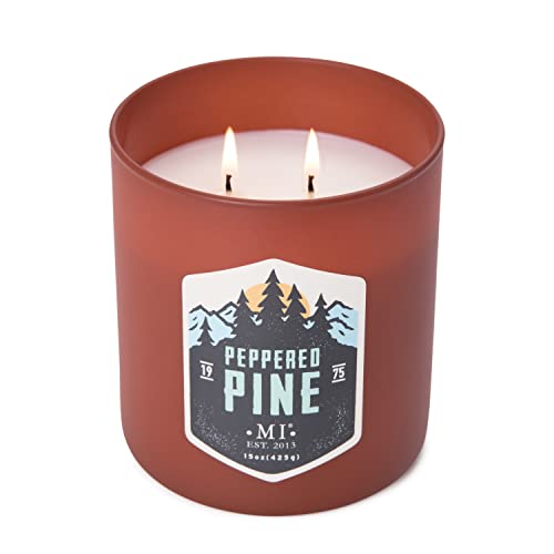 Manly Indulgence Peppered Pine Scented Jar Candle, All American Collection, 2 Wick, Red, 15 oz - Up to 60 Hours Burn