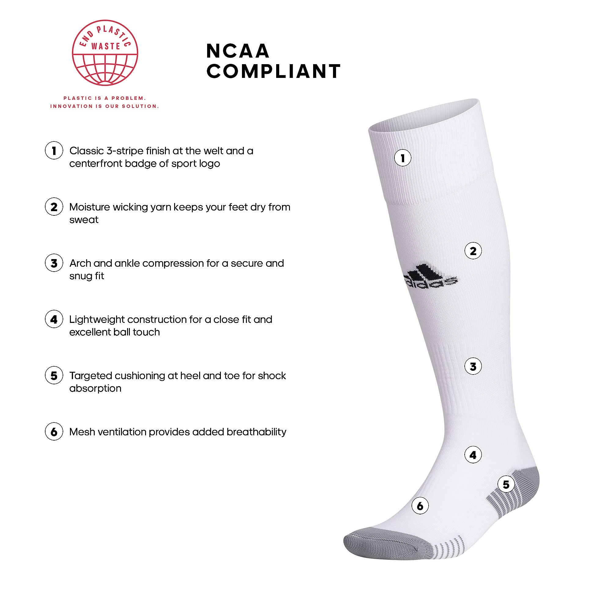 adidas Copa Zone Cushion 4 Soccer Socks (1-Pair) for Men, Women, Boys and Girls, White/White, Medium