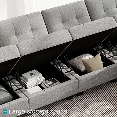 Belffin Middle Module Seat for Modular Sofa Sectional Couch with Storage Accent Armless Sofa Chair Modern Fabric Light Grey