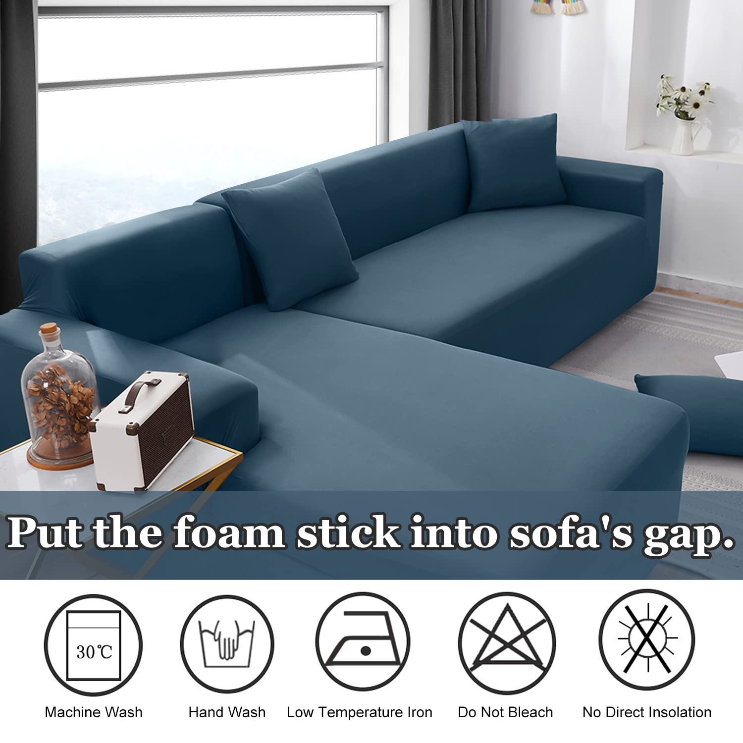 BT.WA Couch Cover L Shape Sectional Sofa Cover 2-Piece Soft Stretch Sofa Slipcover Furniture Protector Couch Slipcover with 2Pcs Pillowcases (Sofa 3 Seater + 3 Seater, Teal)