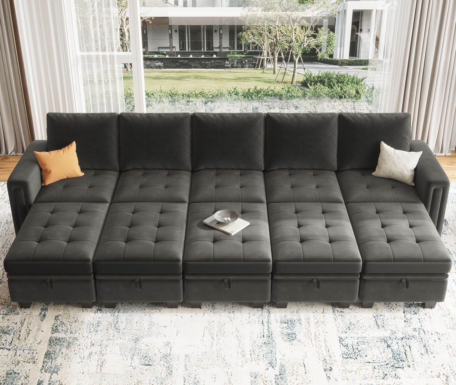 Belffin Velvet Modular Sectional Sofa Oversized 10-seat Sectional Sleeper Sofa Modular with Storage Ottoman Convertible Sectional Couch Bed with Reversible Chaise Grey