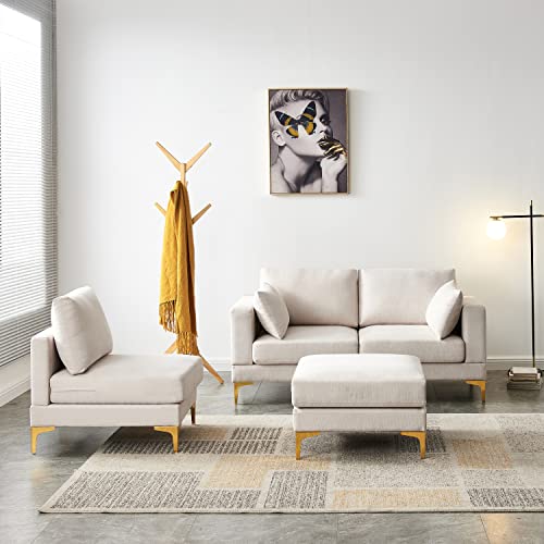Eafurn Free Combination Modular Secitonal Sofa,L Shaped Convertible Corner Couch with Movable Ottoman and 2 Throw Pillows,Comfy Upholstered Sofa&Couches for Living Room Furniture Sets