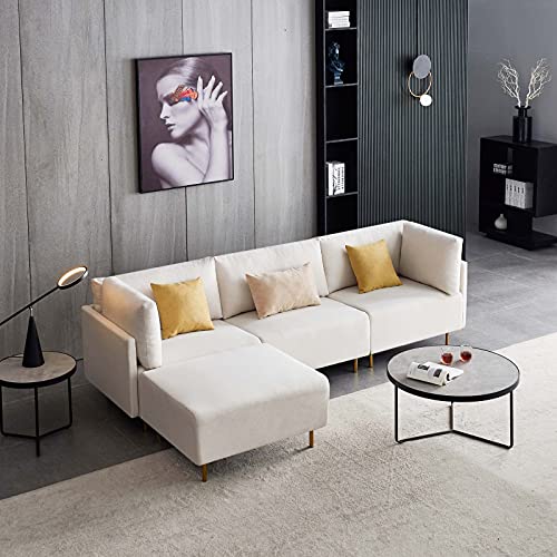 Garhelper L-Shaped Sectional Sofa couch,Convertible modular Sectional sofa with Double Chaise Ottoman Lounger and 3 Pillows,Linen Upholstered Free combination Extra Wide Seat for Living Room Apartment