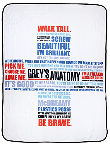 Grey's Anatomy Blanket Quote Cross Super Soft Fleece Plush Throw Blanket 46" x 60" White / One-Size