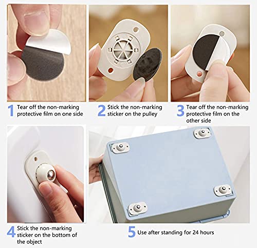8Pcs Mini Casters Wheels Self Adhesive Swivel Wheels Stainless Steel Paste Universal Wheel with 360 Degree Rotation Sticky Pulley for Bins Bottom Storage Box Furniture Trash Can Small Furniture