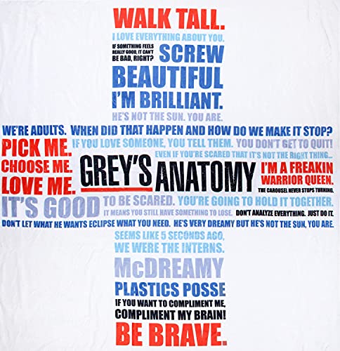 Grey's Anatomy Blanket Quote Cross Super Soft Fleece Plush Throw Blanket 46" x 60" White / One-Size