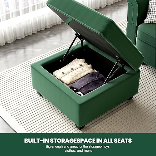 Belandi Modular Sectional Sofa U Shaped Convertible Sofa Couch with Storage, 7-Seat Velvet Modular Sofa with Ottomans, Oversized Sofa Couch with Reversible Chaises for Living Room, Green