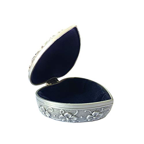 TANG SONG 2 Packs Small Metal Heart Shape Jewelry Box Classic Vintage Antique Ring Box Trinket Storage Organizer Chest (Silver)