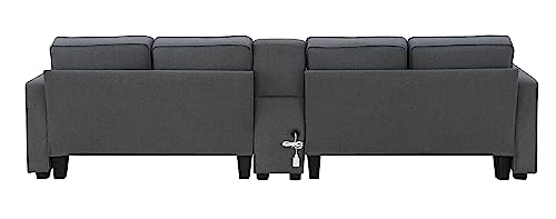 Multifunctional Modular Linen Upholstered Sectional Sofa Couch with Storage Consloe,Cupholders, USB Charging Ports and Wired & Wirelessly Charged for Home Office Apartment Living Room Furniture Sets