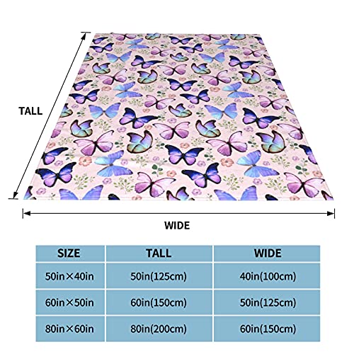 Butterfly Throw Blanket Soft Warm Flannel Fleece Bed Blanket Gift for Men Women Girls Boys Chair Couch 60"x50"