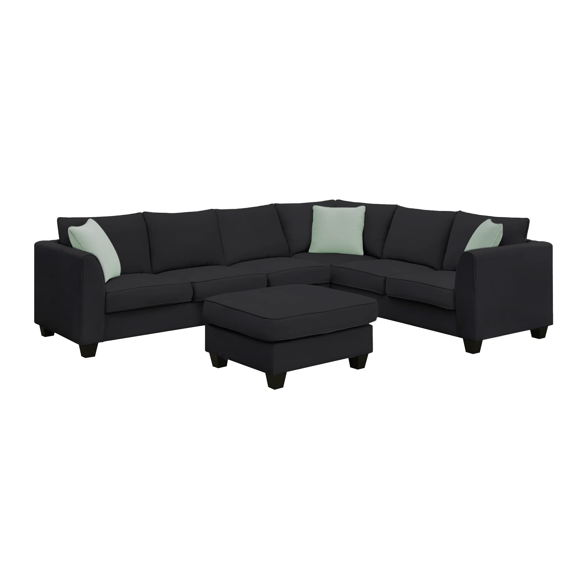 TARTOP 11287" Living Room 7 Seats Modular Sectional Ottoman L Shape Fabric Sofa Corner Couch Set with 3 Pillows, Black