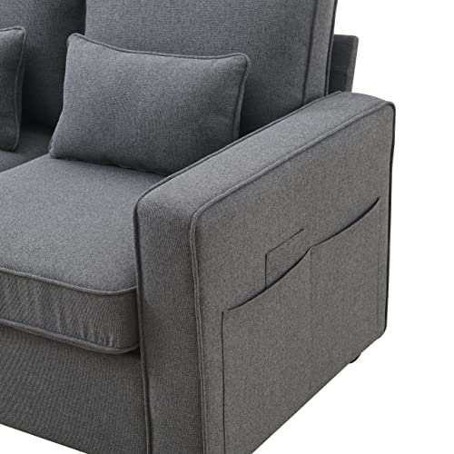 Multifunctional Modular Linen Upholstered Sectional Sofa Couch with Storage Consloe,Cupholders, USB Charging Ports and Wired & Wirelessly Charged for Home Office Apartment Living Room Furniture Sets