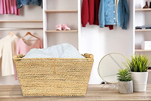 MARLIC Rectangular Seagrass Woven Storage Basket with Handles - Natural Seagrass Baskets for Organization and Storage - Medium - Trapezoid 12x8x6 IN (2)