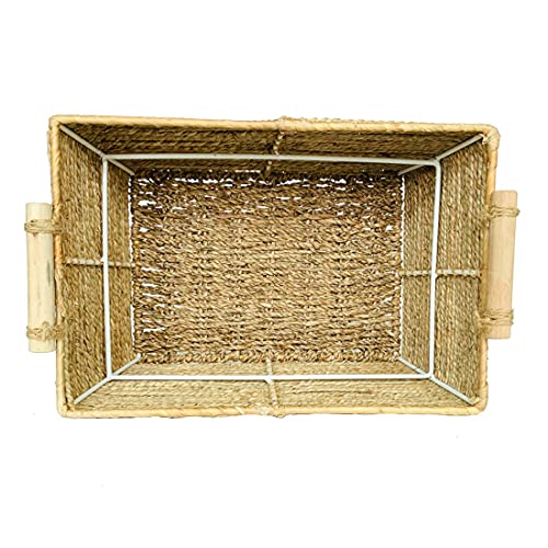 MARLIC Rectangular Seagrass Woven Storage Basket with Handles - Natural Seagrass Baskets for Organization and Storage - Medium - Trapezoid 12x8x6 IN (2)
