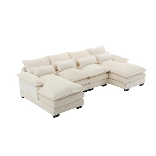 YUNLife&Home U Shaped Modular Sectional Sofa Oversized Convertible Cloud Couch,Velvet Upholstery Symmetrical Deap 6-Seat Corner Sofá with Double Chaise&Memory Foam for Living Room, Gray 110.63" w
