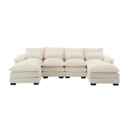 YUNLife&Home U Shaped Modular Sectional Sofa Oversized Convertible Cloud Couch,Velvet Upholstery Symmetrical Deap 6-Seat Corner Sofá with Double Chaise&Memory Foam for Living Room, Gray 110.63" w