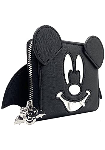 Loungefly X LASR Exclusive Disney Mickey Bat Zip Wallet - Black - Fashion Accessory Cute Wallet Halloween Bats Goth Festival Rave